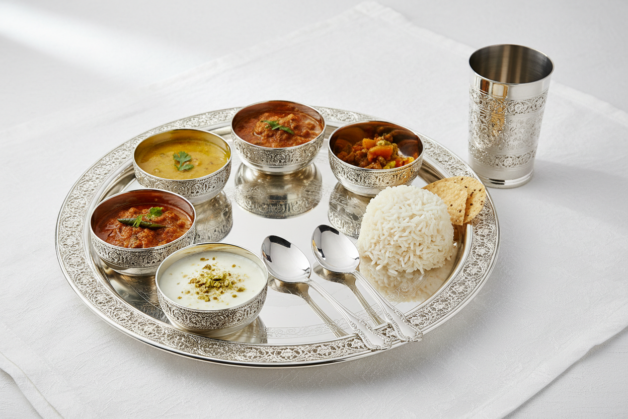 999 Pure Silver Dinner Set (Thali Set) with 990 HUID BIS Hallmark ...