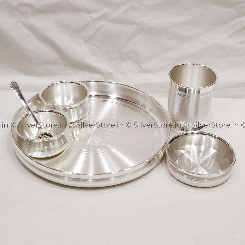 999 Pure Silver Dinner Set (Thali Set) with 990 HUID BIS Hallmark ...