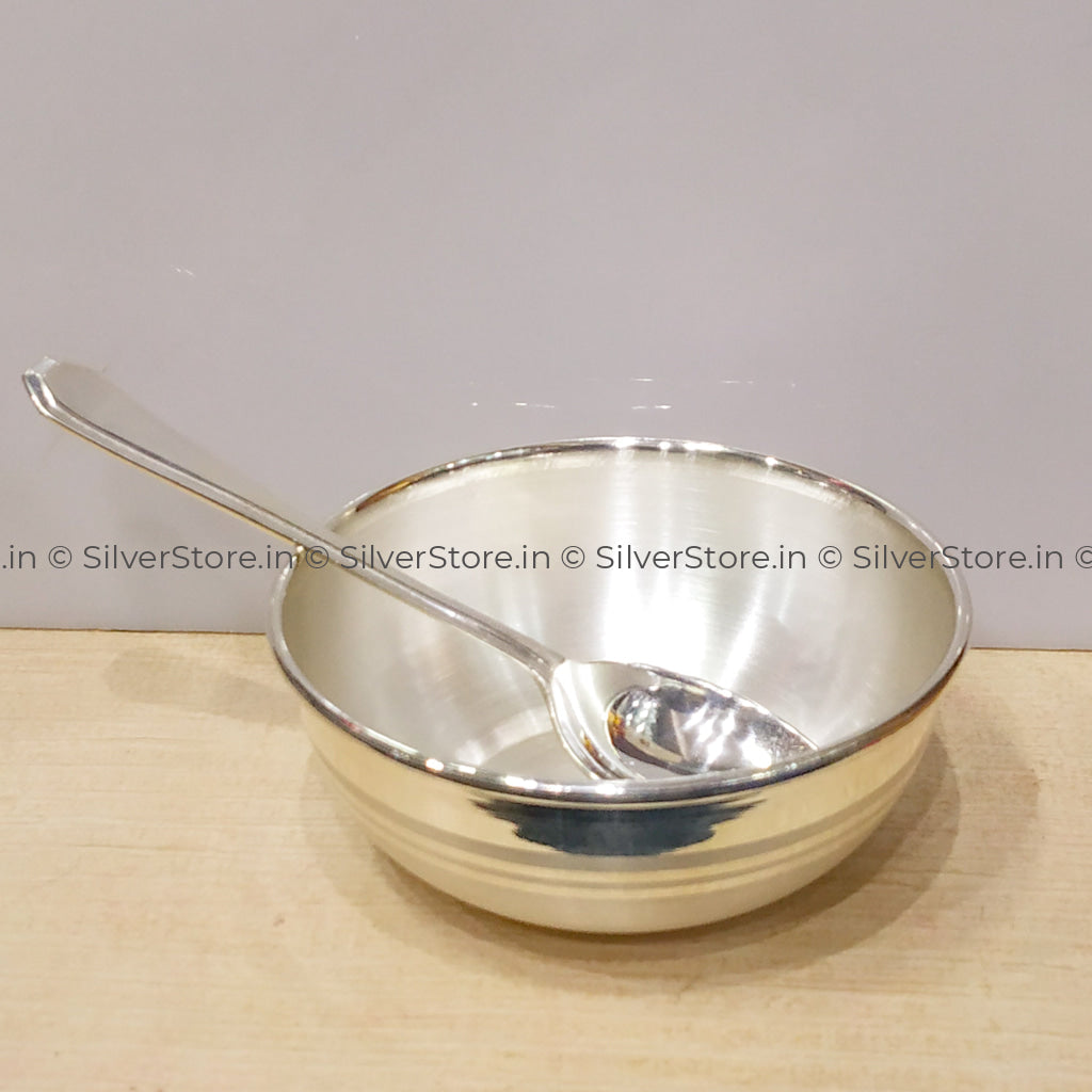 Pure silver Bowl and spoon set for baby Bis hallmarked – SilverStore.in