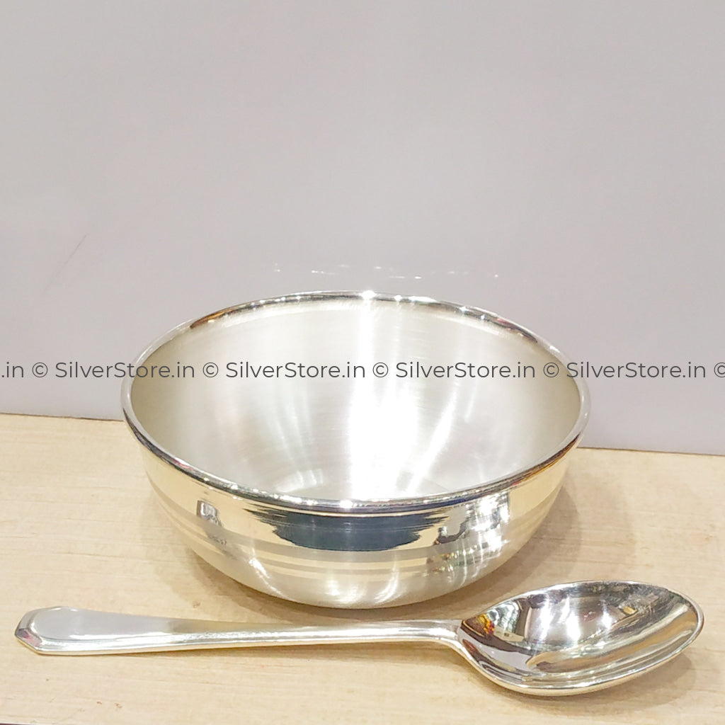 Pure silver Bowl and spoon set for baby Bis hallmarked – SilverStore.in