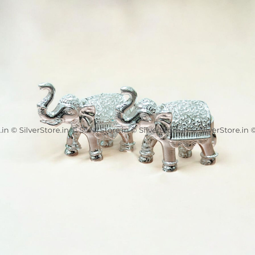 Pure Silver Elephant idol pair - Solid 925 Silver Elephant pair ...