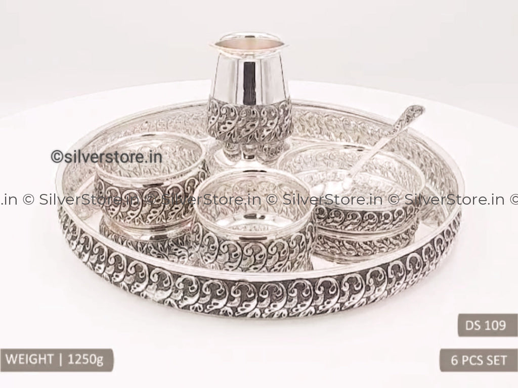 999 Pure Silver Dinner Set (Thali Set) with 990 HUID BIS Hallmark ...