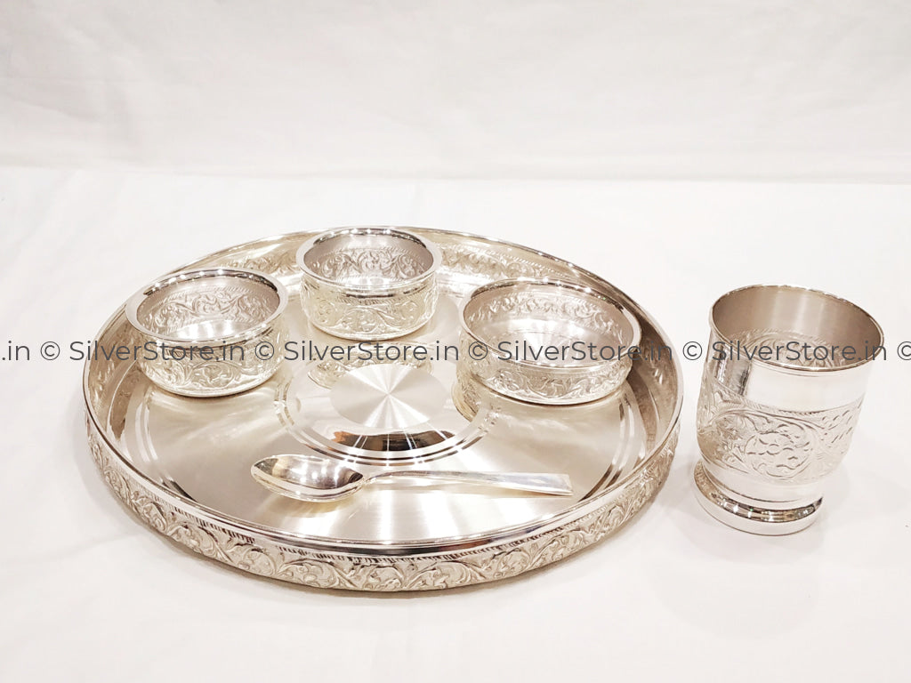 999 Pure Silver Dinner Set (Thali Set) with 990 HUID BIS Hallmark ...