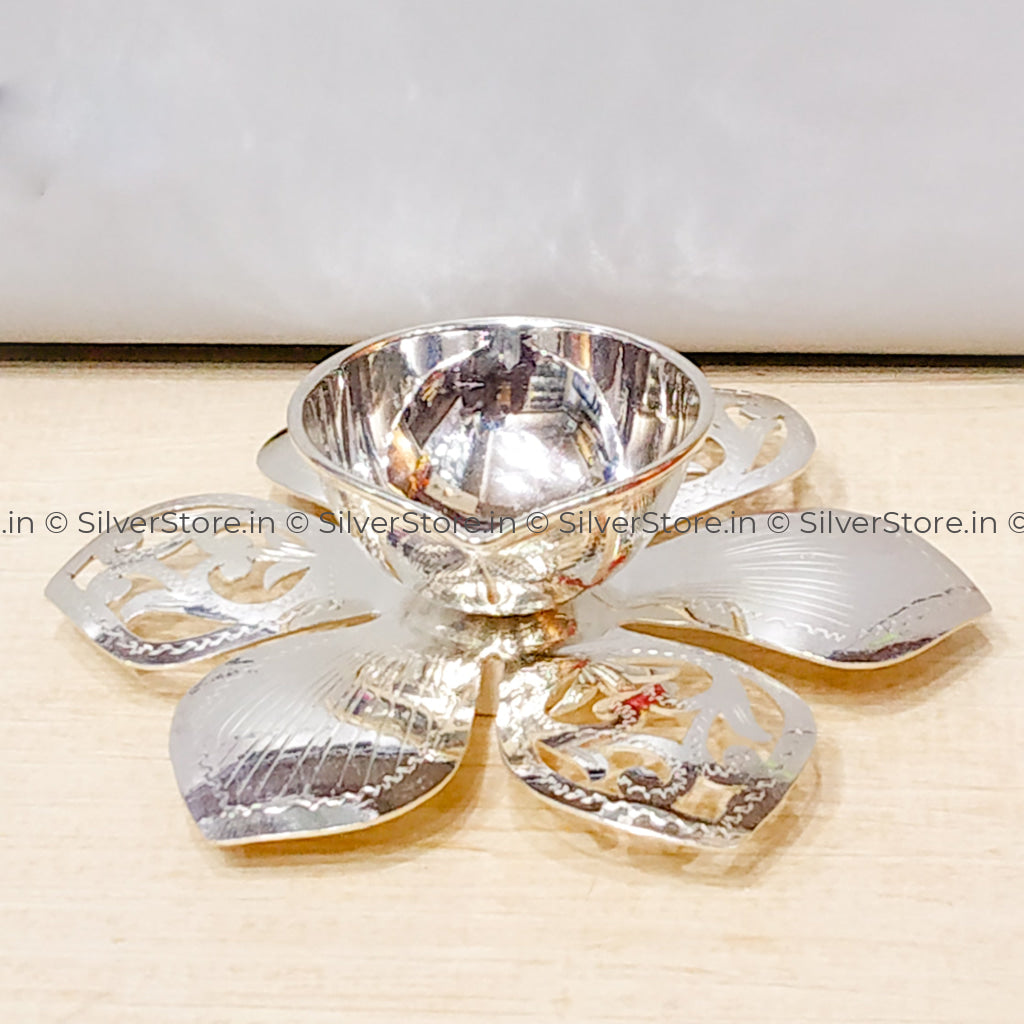 Silver Diya - Flower Engraved - 925 Silver Diya – SilverStore.in