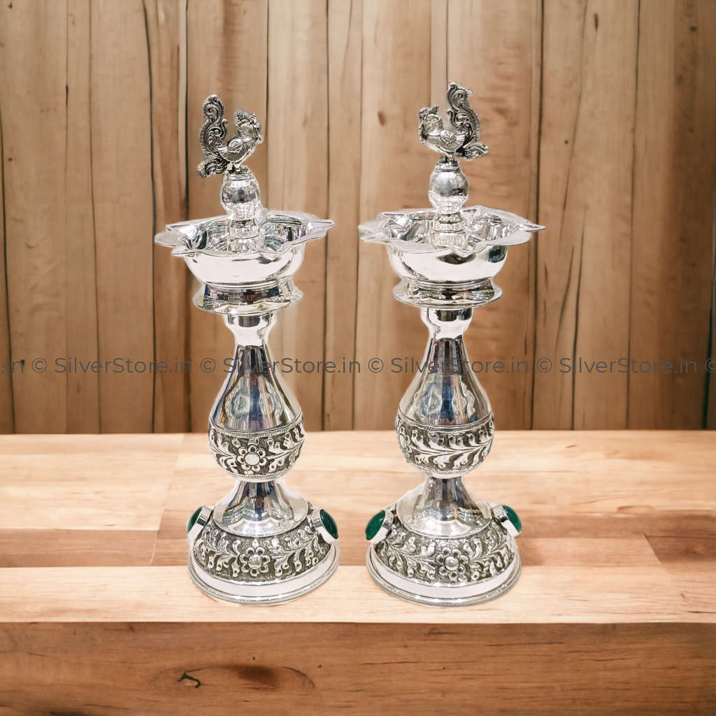 Silver Diya - Samay Diya - 925 silver - 10" Inches Height – SilverStore.in