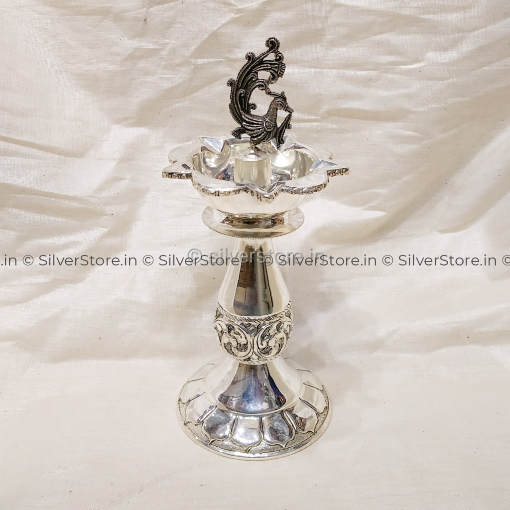 Silver Diya - Samay Diya - 925 silver - 8" Inches Height – SilverStore.in