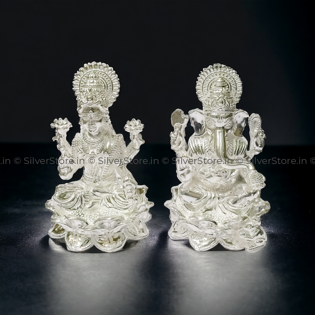Silver Ganesh - Laxmi Idols - solid idols - 925 bis hallmark - 2.25" H ...