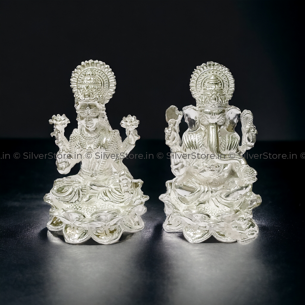 Silver Ganesh - Laxmi Idols - solid idols - 925 bis hallmark - 2" Heig ...